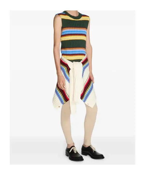Dries Van Noten Striped Knitted Vest In Forest Green - 27% Off